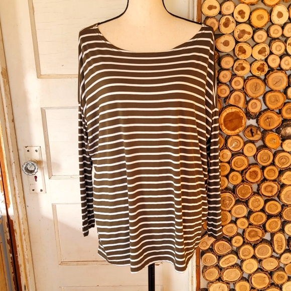 Piko 1988 | Tops | Piko 988 Olive Green And White Striped Long Sleeve ...